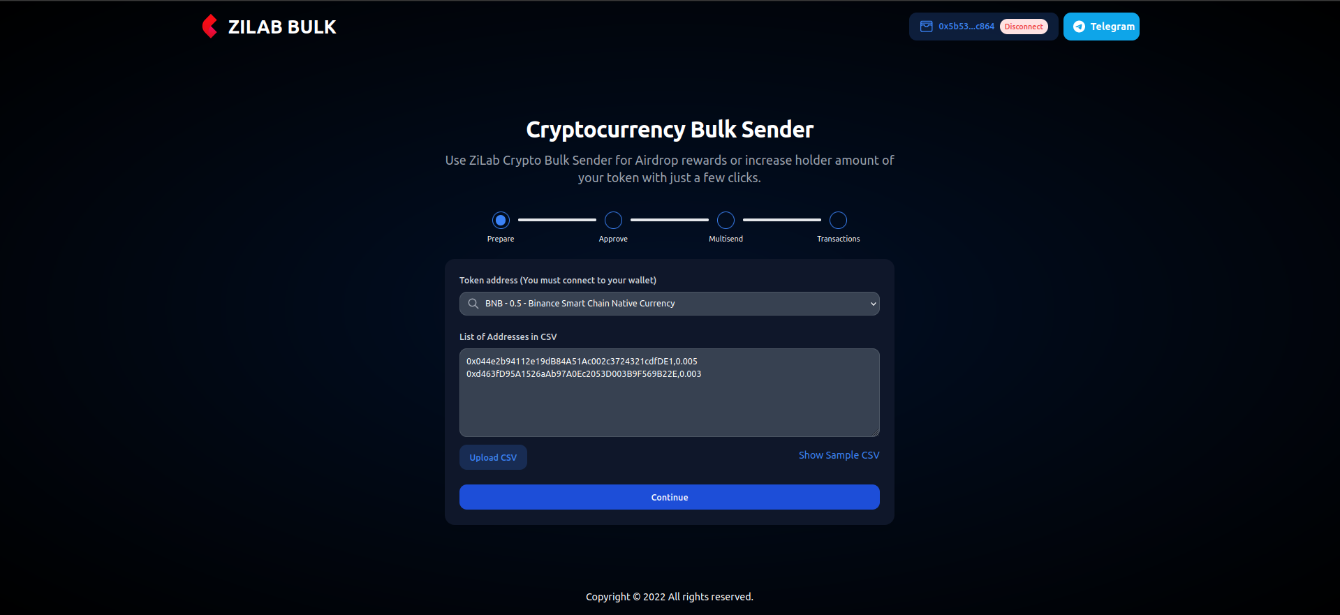 ZiLab Bulk Sender | Bulk Cryptocurrency Sender (BEP-20) Script by Web3Apps